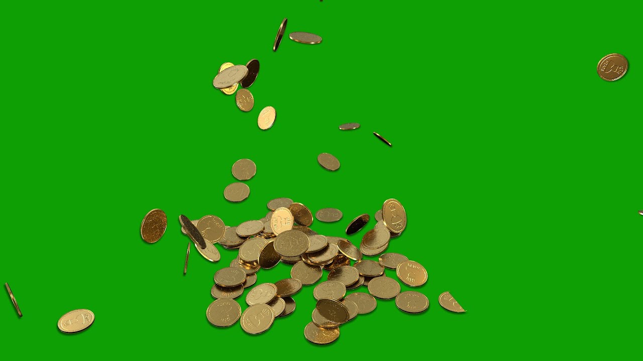 gold coins falling on to the ground green screen video - YouTube