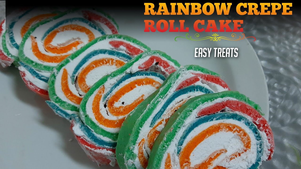 Rainbow crepe roll cake | Crepe Swiss roll cake | easy treats - YouTube