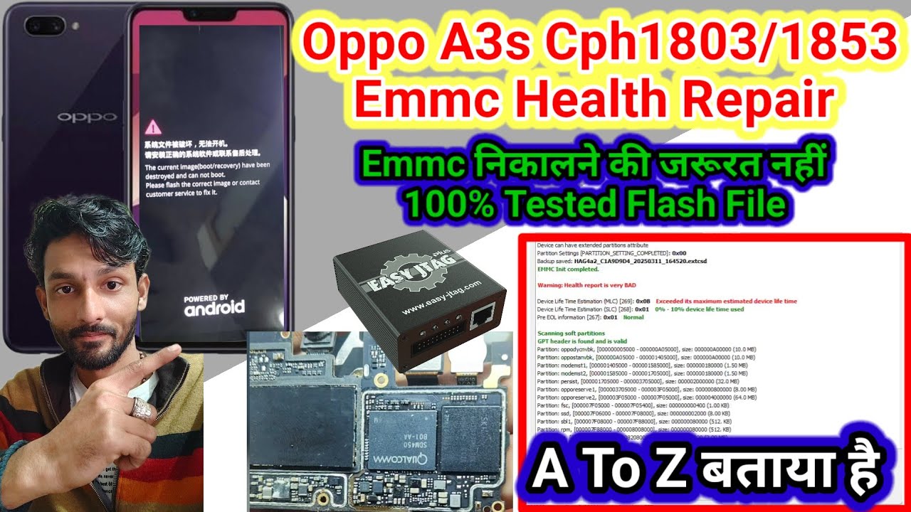 Oppo A3s (Cph1803/1853) emmc bad health Repair Easy Jteg || A3s Hang On ...
