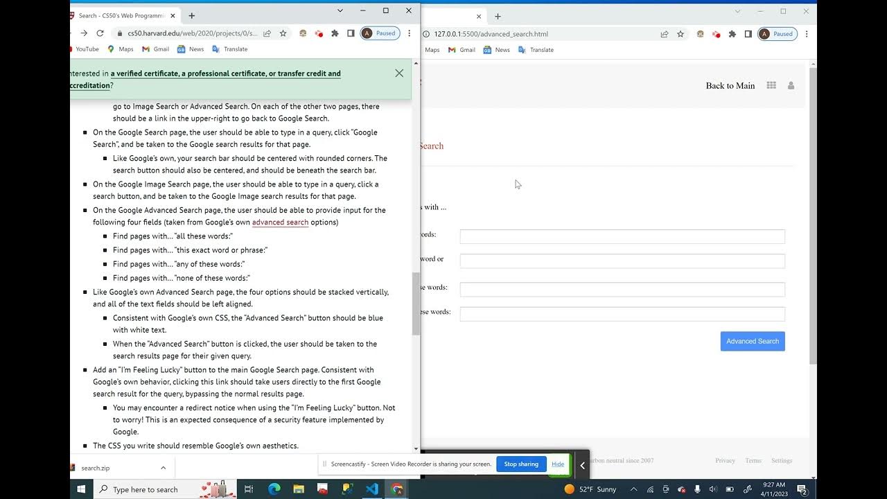 Design a front end for Google Search, Google Image Search, and Google Advanced Search - YouTube