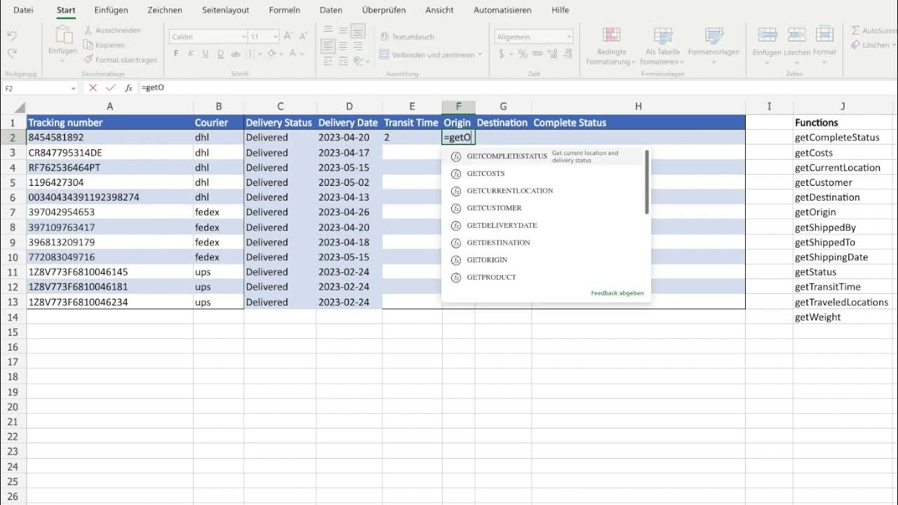Track your DHL, FedEx, UPS, etc shipments in excel. Global package tracker Excel Add-ins - YouTube