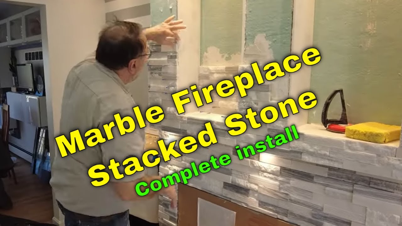 Stacked stone Fireplace. Entire install - YouTube