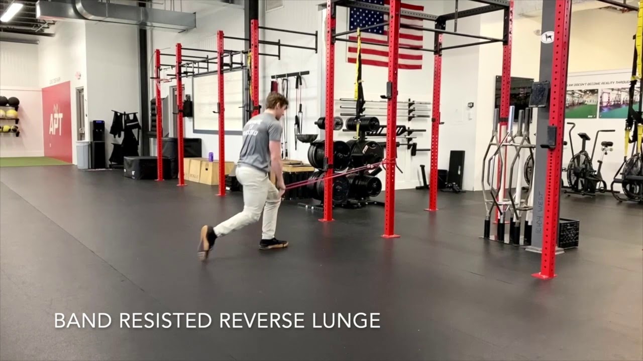 BAND RESISTED REVERSE LUNGE - YouTube