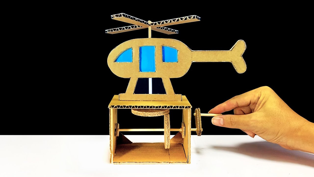 Helicopter Automata From Cardboard | วิธีทำเฮลิคอปเตอร์ ใบพัดหมุนได้ ...