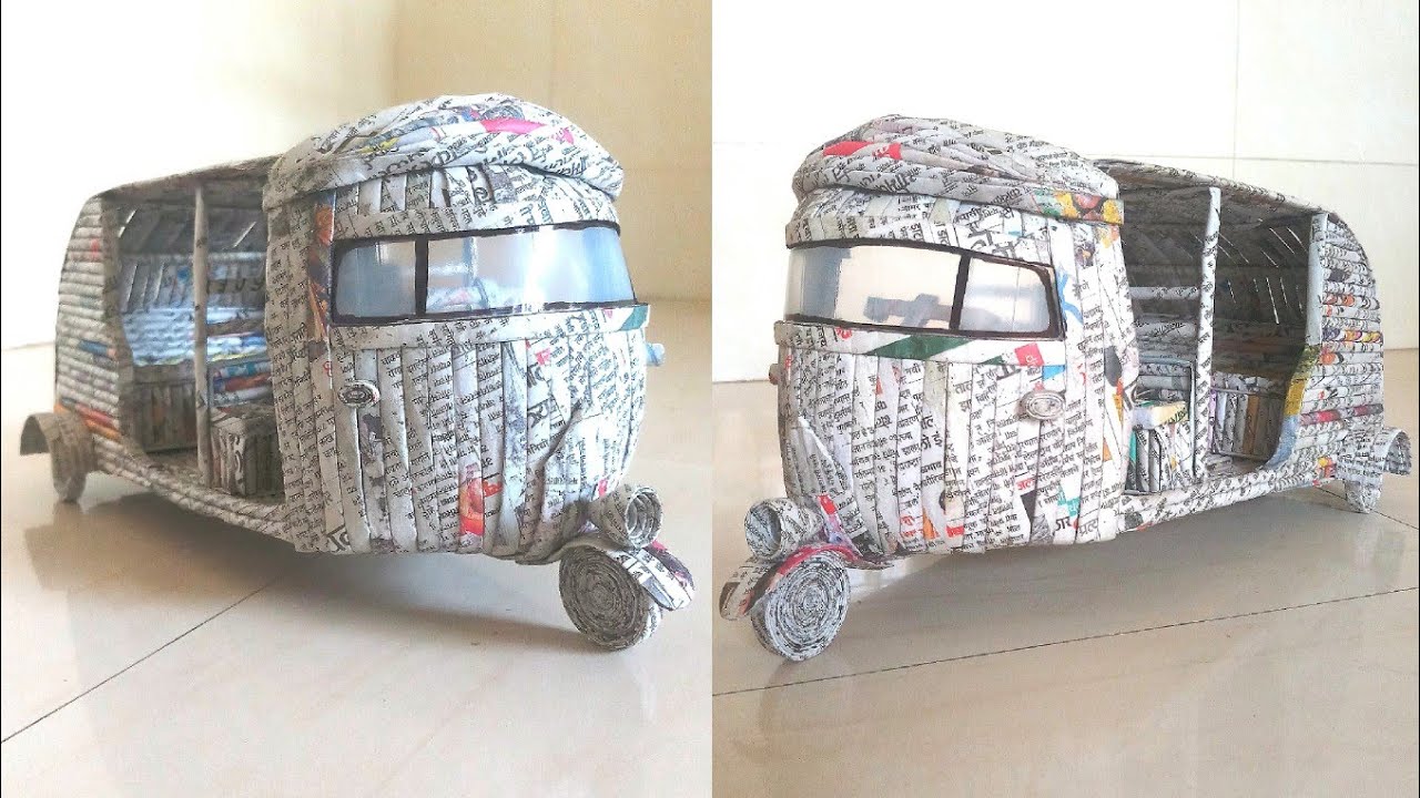 How To Make Auto Rickshaw At Home With News Paper Craft Idea#vsc#4 ...