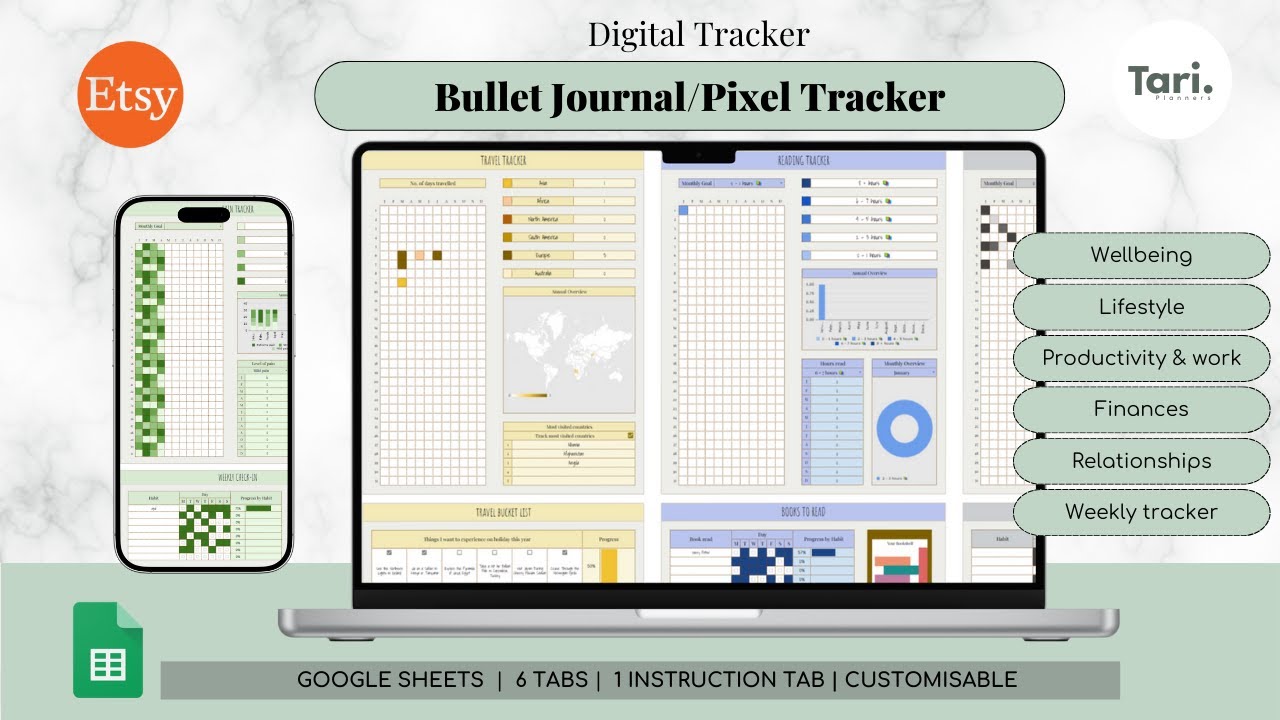 DIGITAL BULLET JOURNAL & PIXEL TRACKER | How To Use #pixeltracker # ...