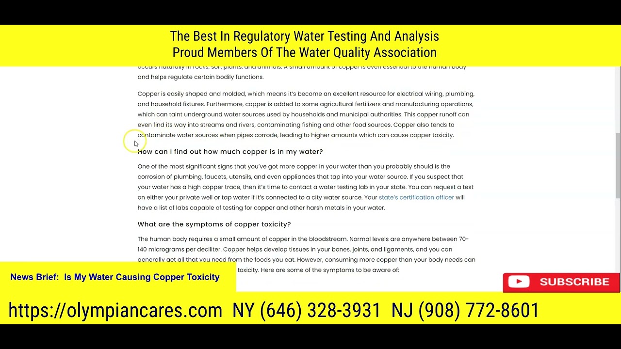 Olympian Water Testing- Is My Water Causing Copper Toxicity? - YouTube