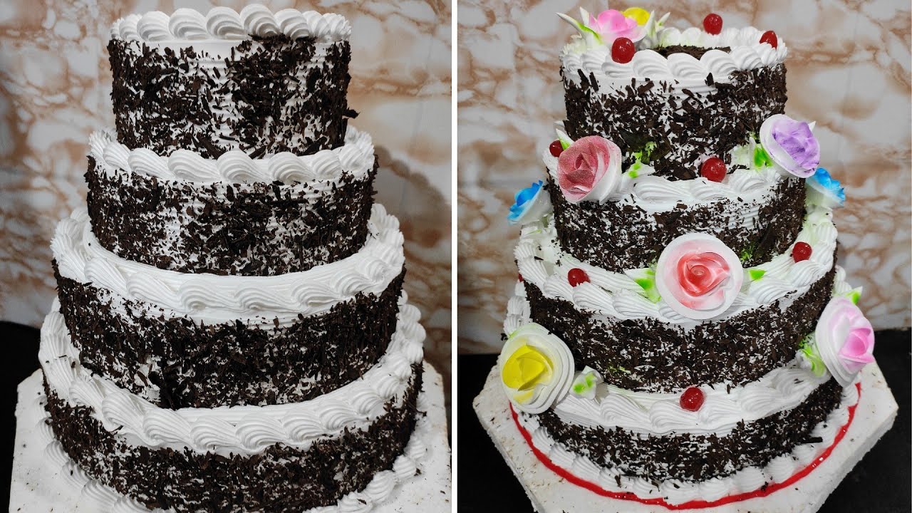 5 Kg Cake Decoration Ideas | 4 Tier Black Forest Cake Design | Favorite ...