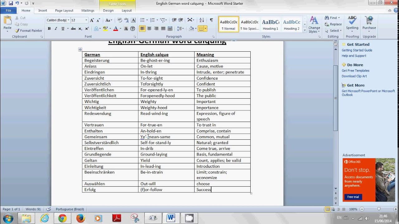 English German word calquing - YouTube