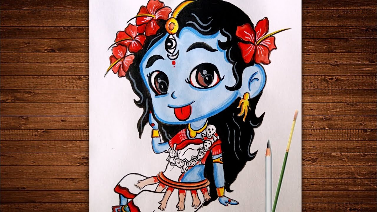 Cute kali maa drawing || Cute kali maa drawing step by step || #drawing ...