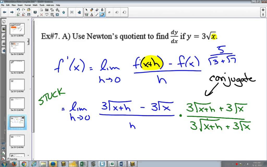 Derivatives Newtons Quotient with Conjugate - YouTube