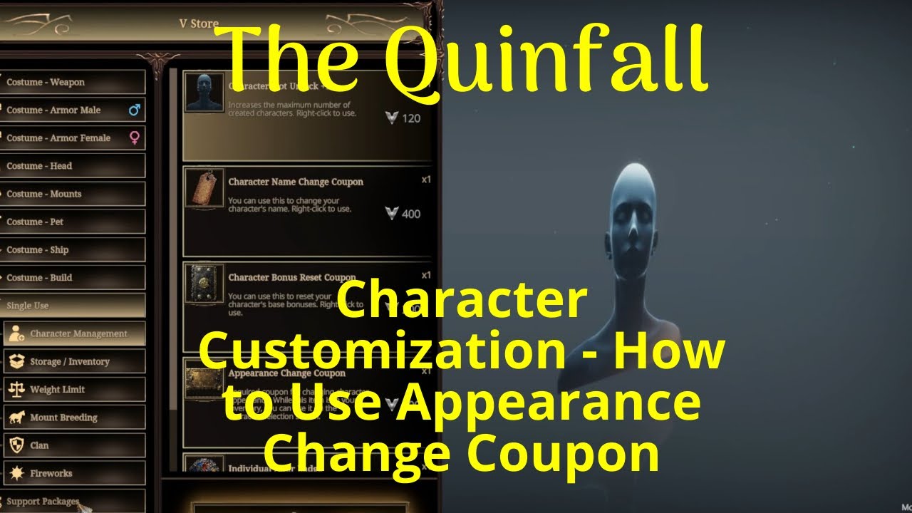 The Quinfall - Character Creation & How to use Appearance Change ...