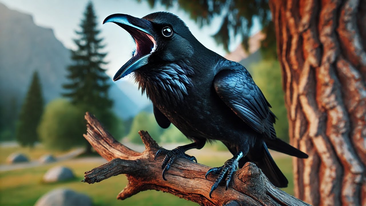 Loud Crow Call Perched on a Tree Branch in Nature - YouTube