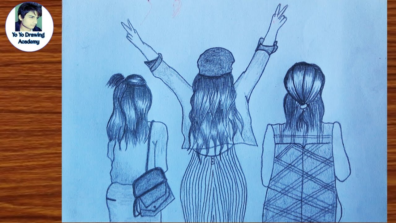 How To Draw three Best Friends || Best friends pencil Sketch Tutorial ...