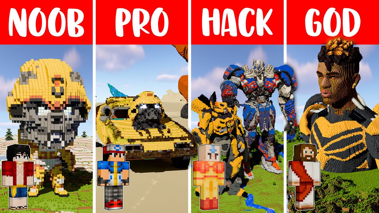 Minecraft BUMBLEBEE TRANSFORMER STATUE BUILD Battle - NOOB vs PRO vs HACKER vs GOD! - YouTube