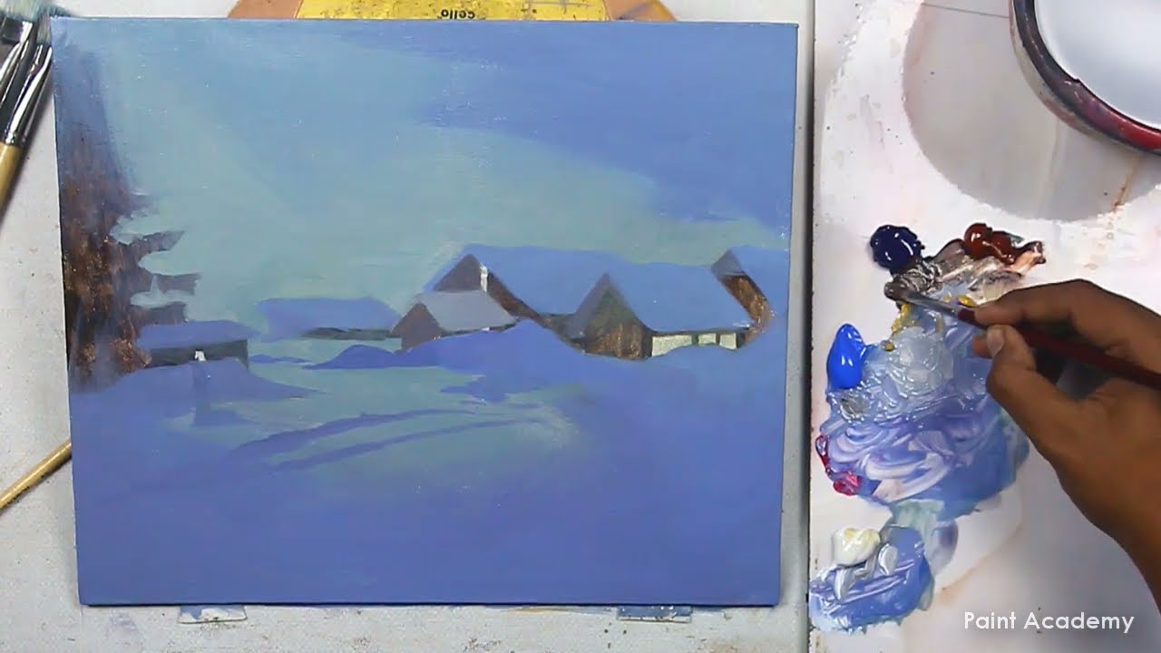 How to Paint Realistic Winter Landscape in Acrylic | step by step ...