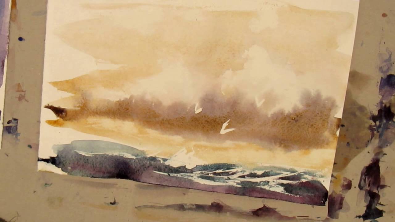 Watercolor painting of the sea. Seagulls. - YouTube