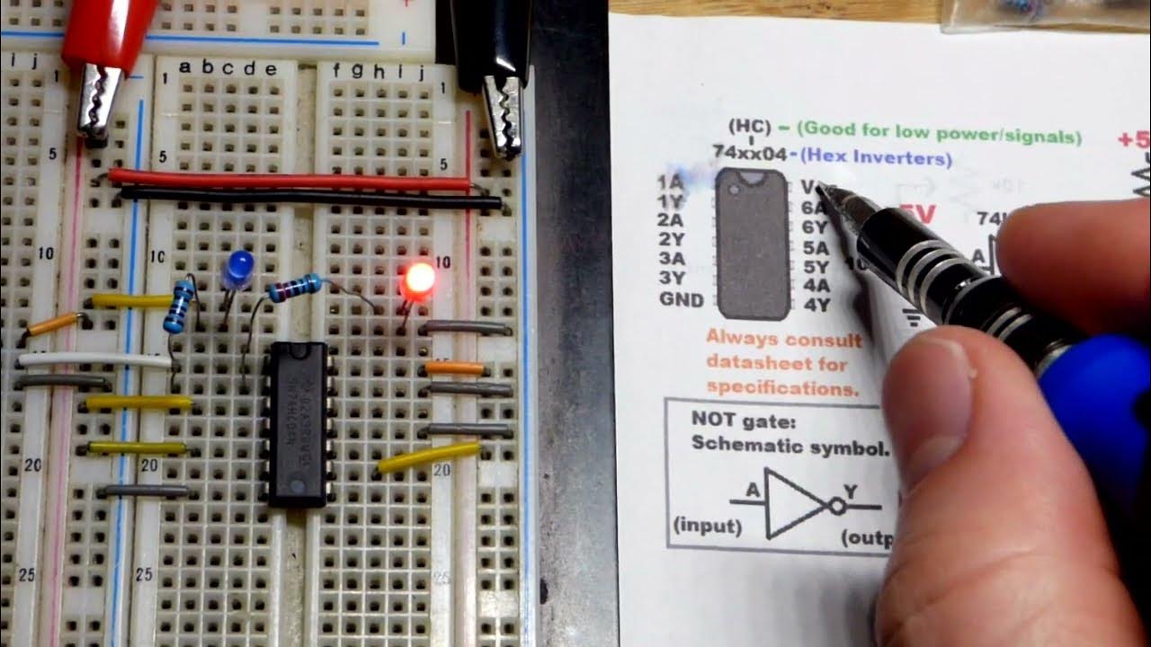 How to use 74HC04 HEX NOT Logic Gate Integrated Circuit - YouTube