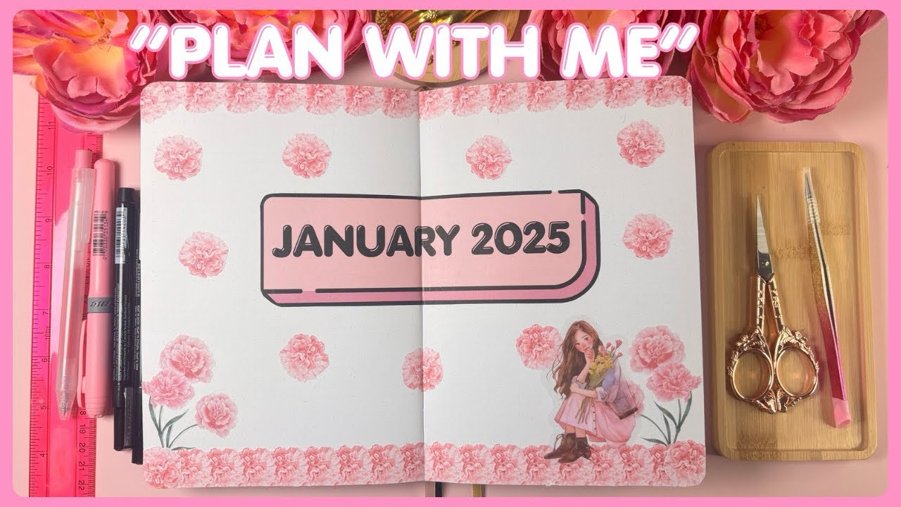 ASMR PLAN WITH ME//JANUARY 2025💞//PINK CARNATION THEME - YouTube