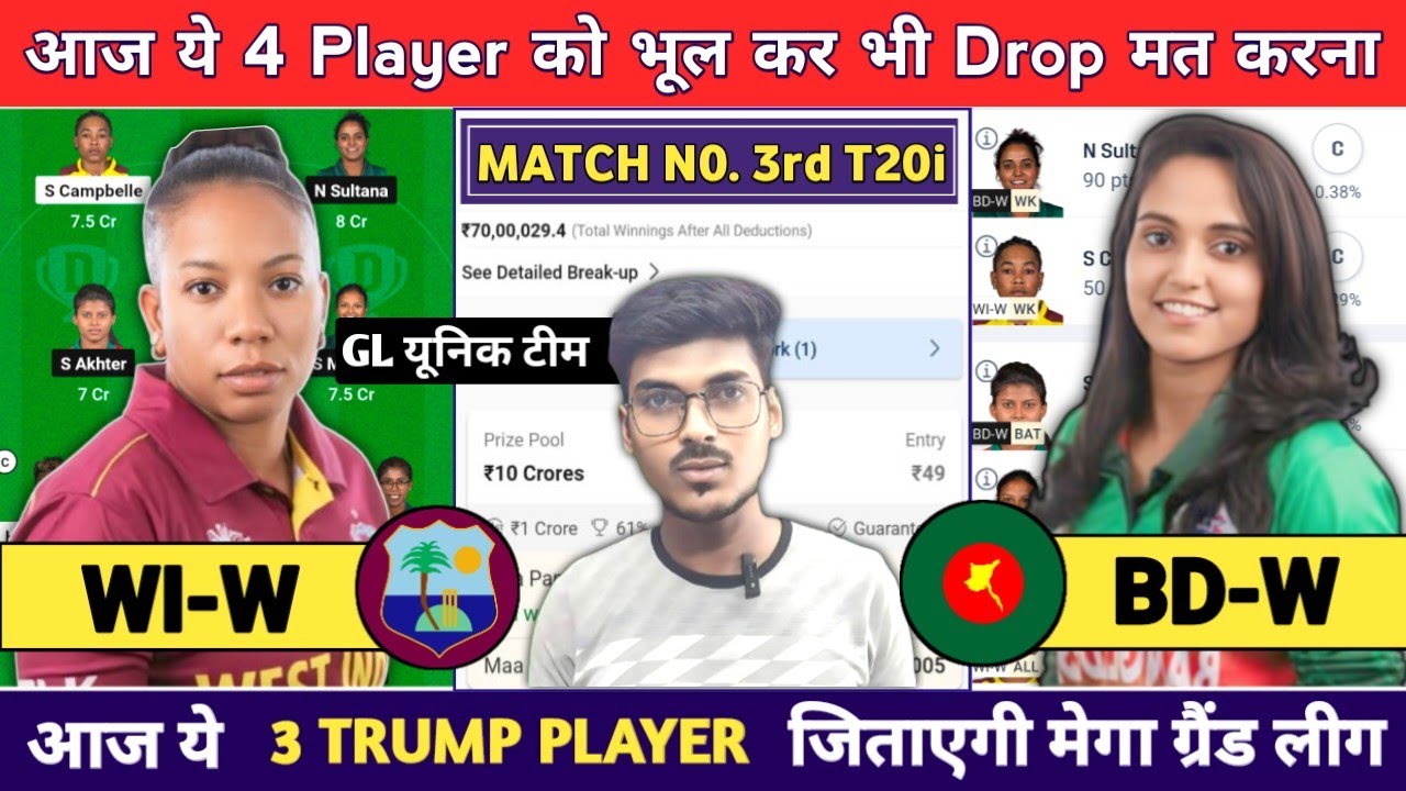 WI-W vs BD-W Dream11 Prediction ! West Indies Women vs Bangladesh Women Dream11 Team - YouTube