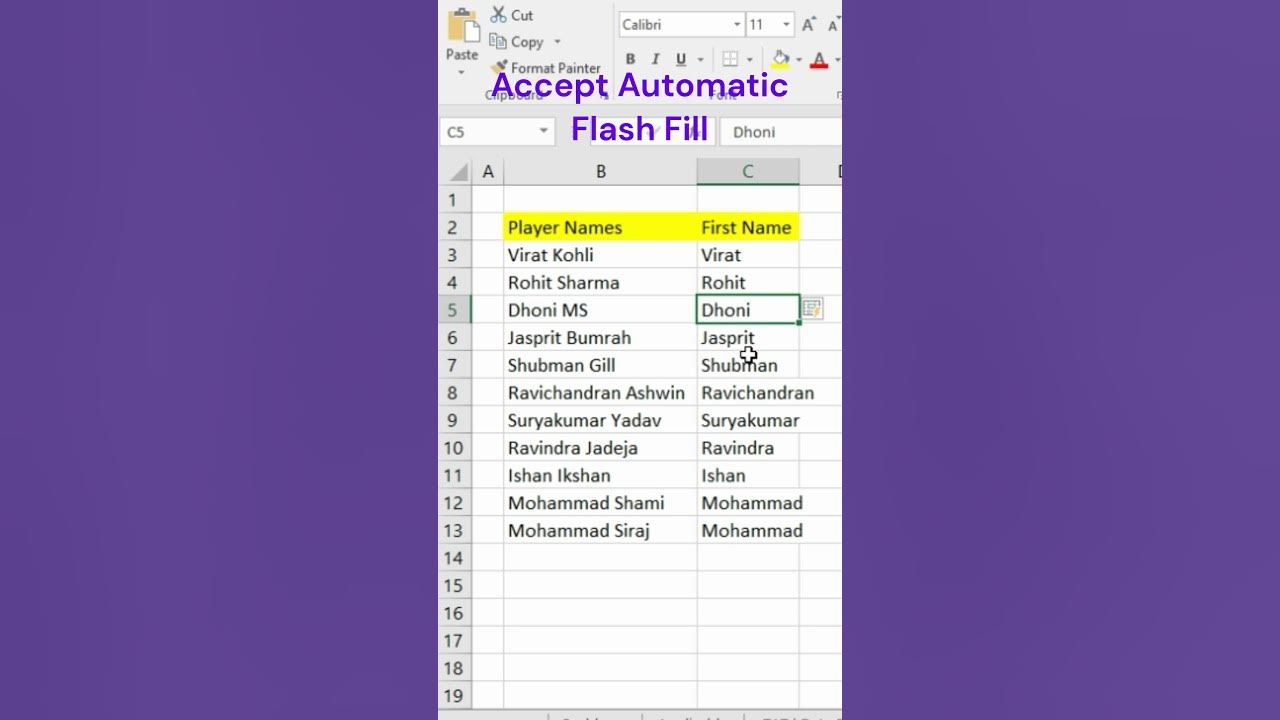 How to Extract First Name in Excel | EASY WAY | Extract First name | Flash Fill | Shorts - YouTube