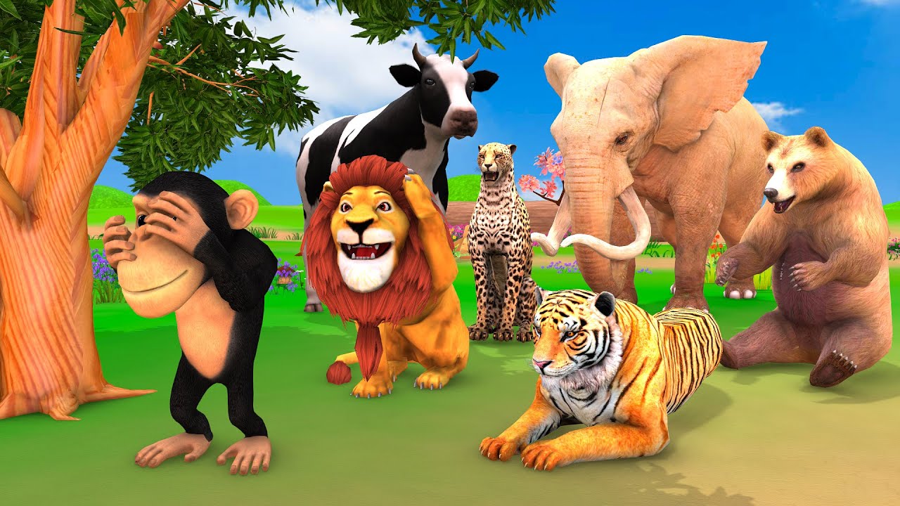 Hide and Seek Game With Cow Mammoth Elephant Tiger Lion Gorilla ...