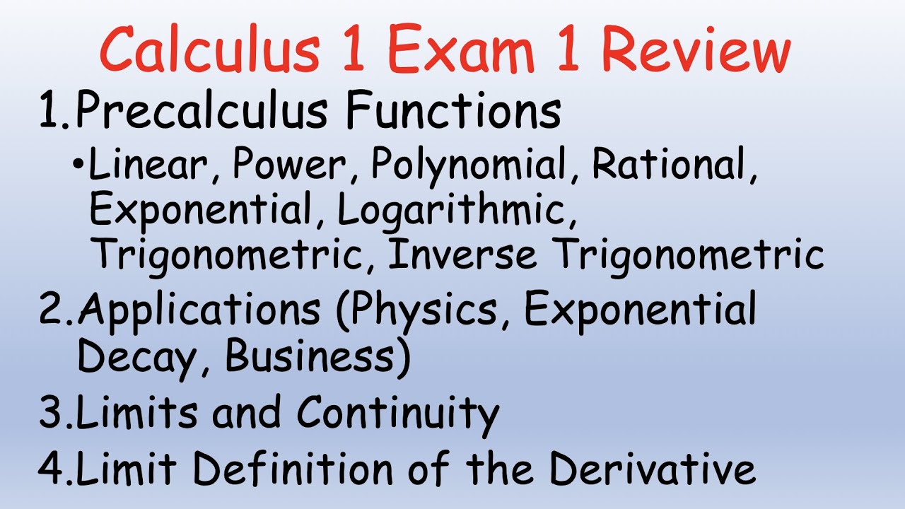 Calculus 1 Exam 1 Review Problems And Solutions Precalculus Limits Calculus 1 Exam 1 Review Problems And Solutions Precalculus Limits