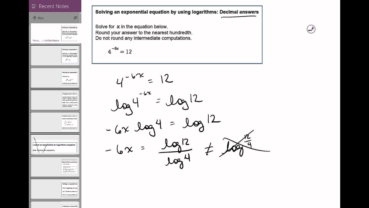 23 02 Solving An Exponential Equation By Using Logarithms Decimal Answers Youtube
