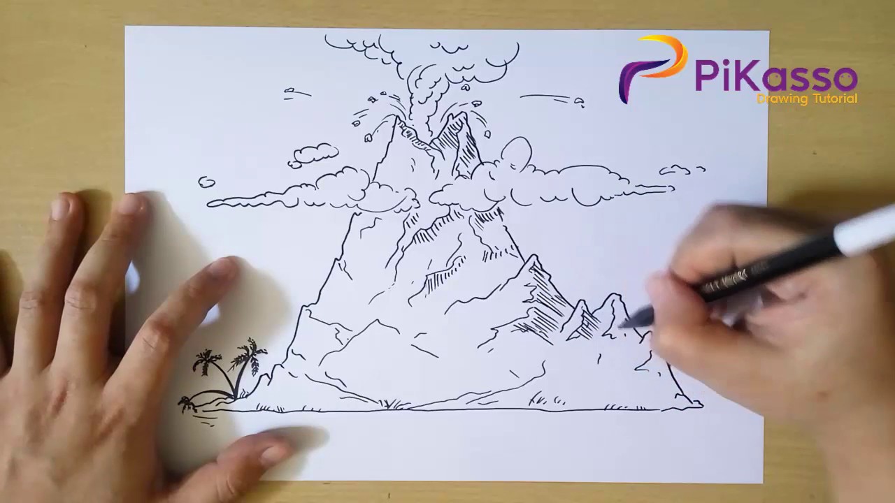 How to Draw a Volcano step by step - YouTube