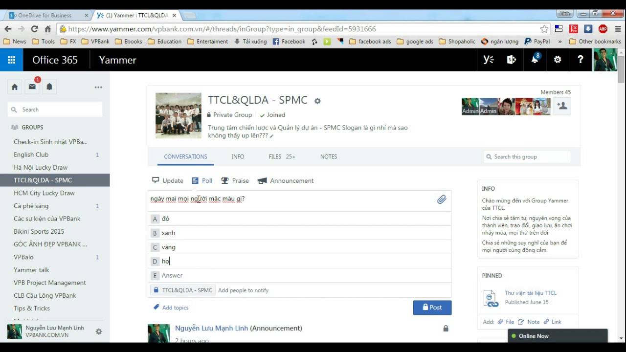Hướng dẫn sử dụng thanh công cụ Poll trên Yammer - YouTube
