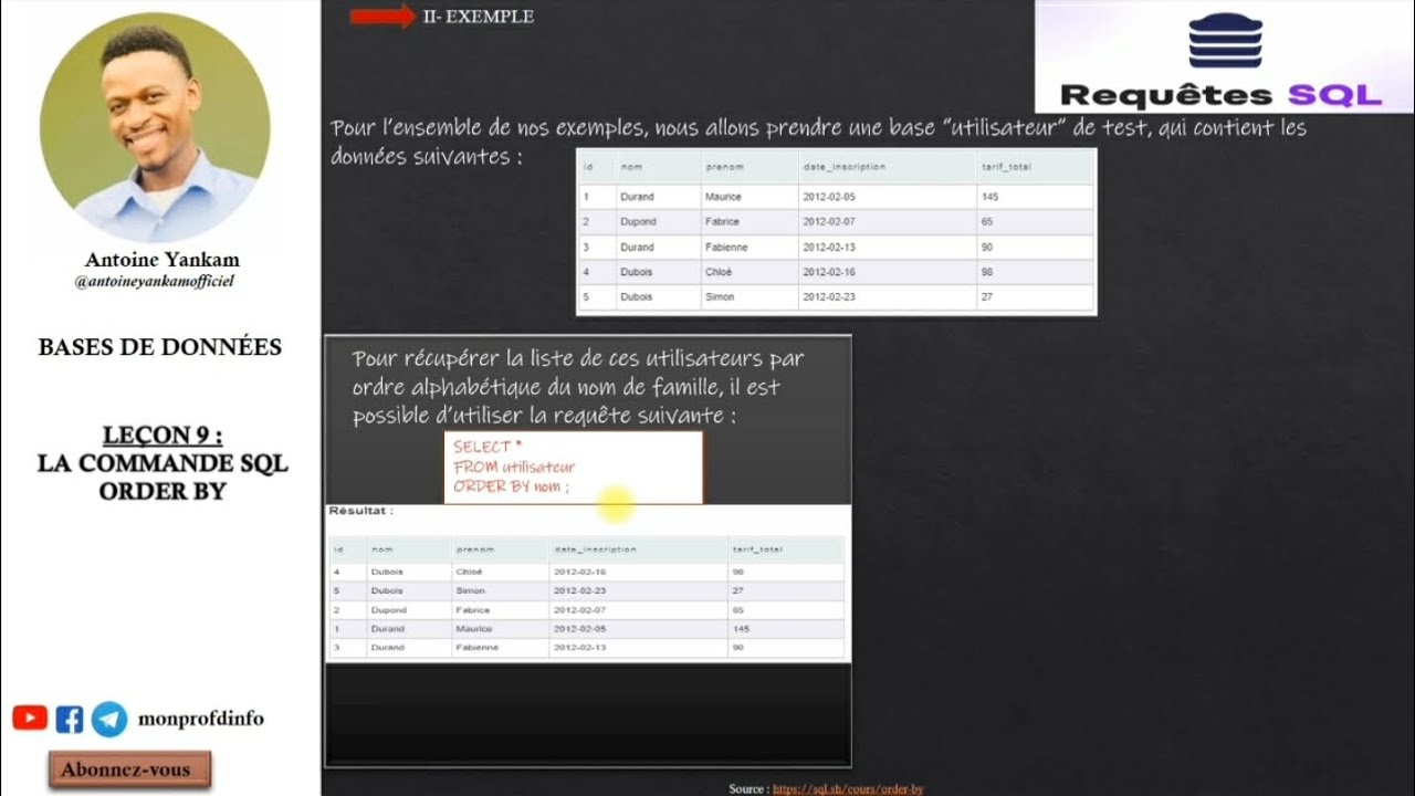 Leçon 9 : La commande SQL ORDER BY | BASES DE DONNÉES - YouTube