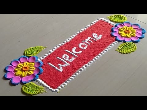 Beautiful welcome rangoli design for 2022|welcome rangoli designs ...