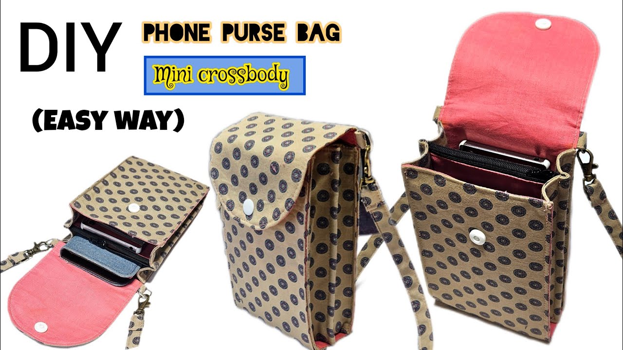 DIY CUTE Mini Crossbody Phone Purse Bag With Zipper Divider in Easy Way ...