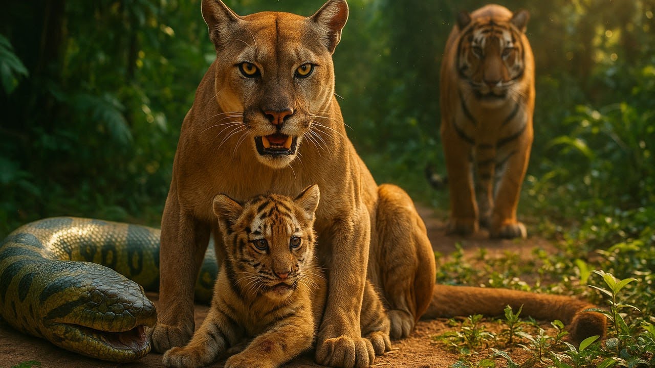 Puma Protected a Tiger Cub from an Anaconda — Then the Mother Arrived ...