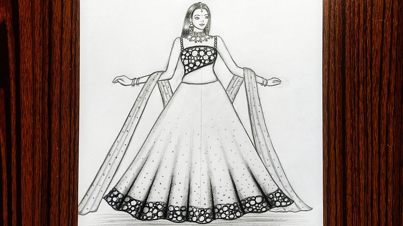 Traditional girl drawing/Bride drawing/Lehenga drawing/Girl drawing ...