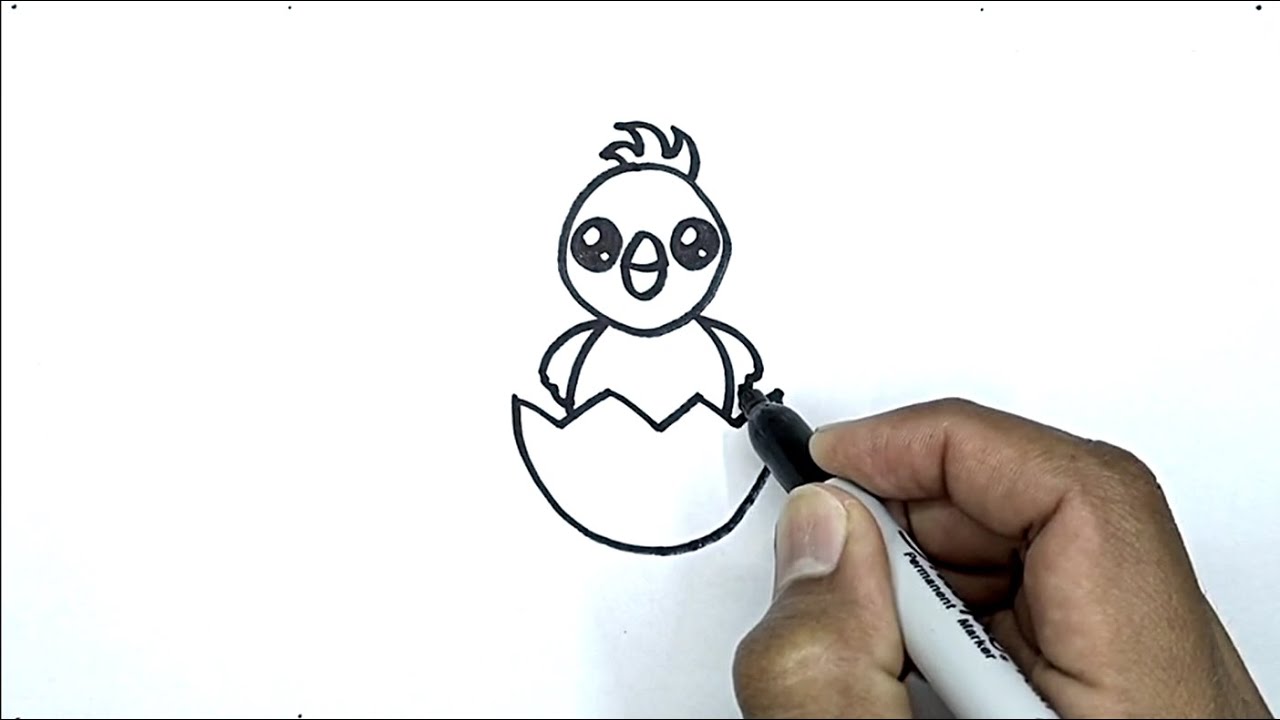 How To Draw A Chick Coming Out Of An Egg With Number 0 | Drawing Using ...