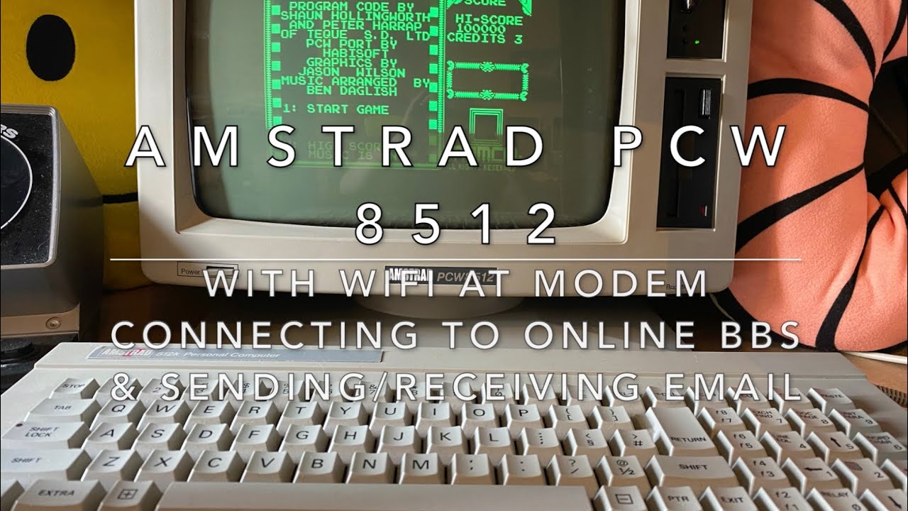 Amstrad PCW 8512 with Gotek Drive and WiFi AT Modem connecting to ...