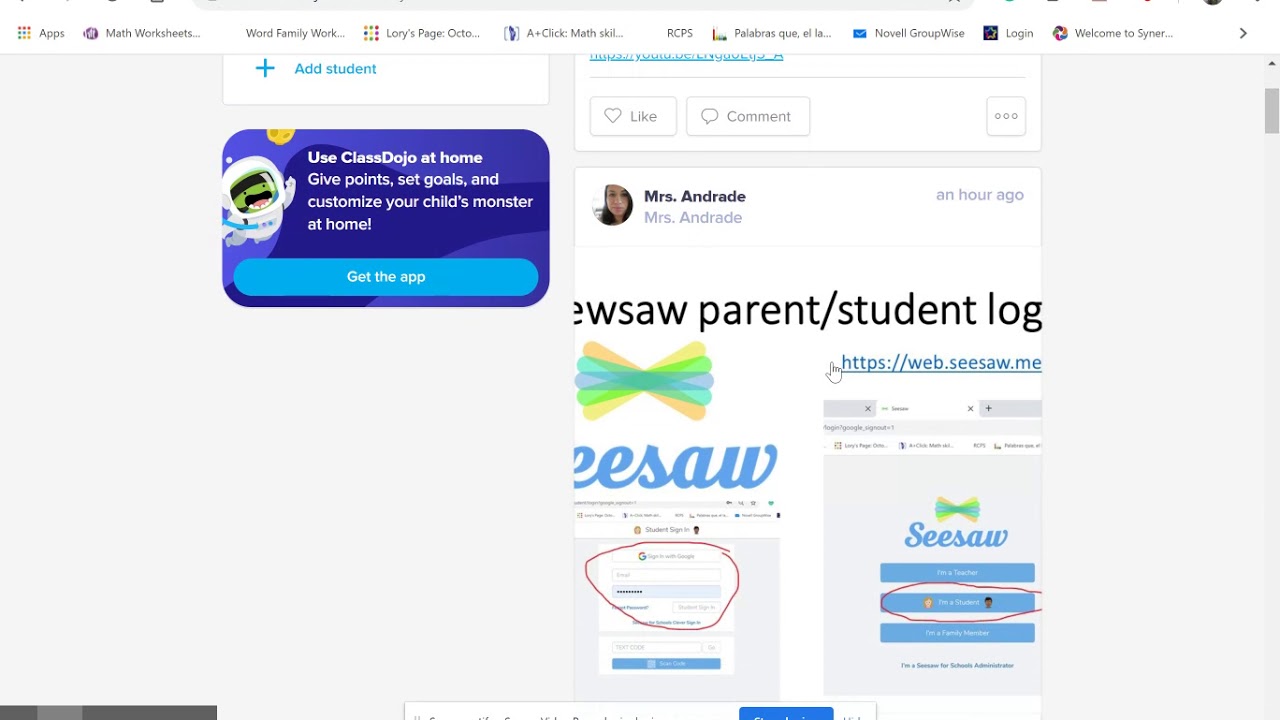 ClassDojo-Seesaw sign in -English version - YouTube