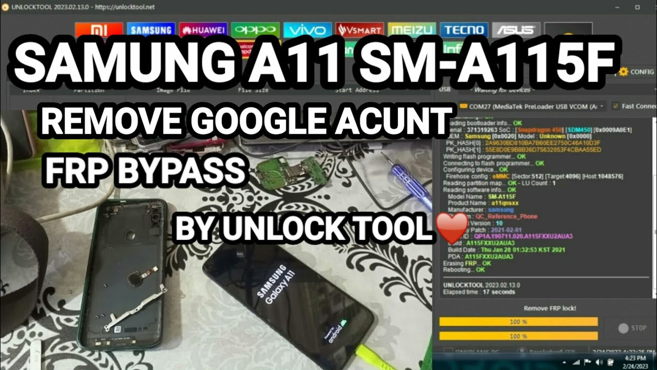 FRP BYPASS SAMUNG A11 BY UNLOCK TOOL - YouTube