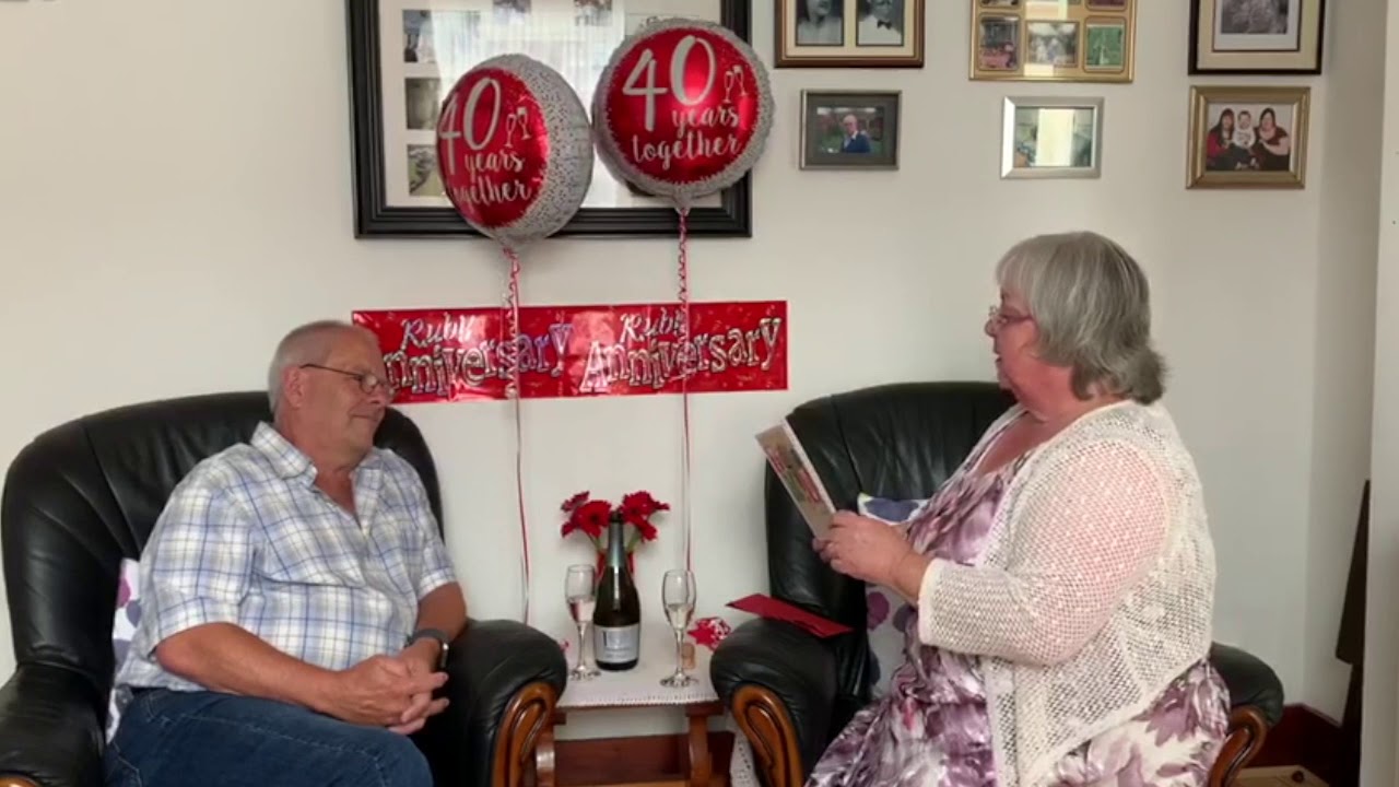 Nigel & Trish Simmons 40th Anniversary - Trish reads her card to Nigel ...
