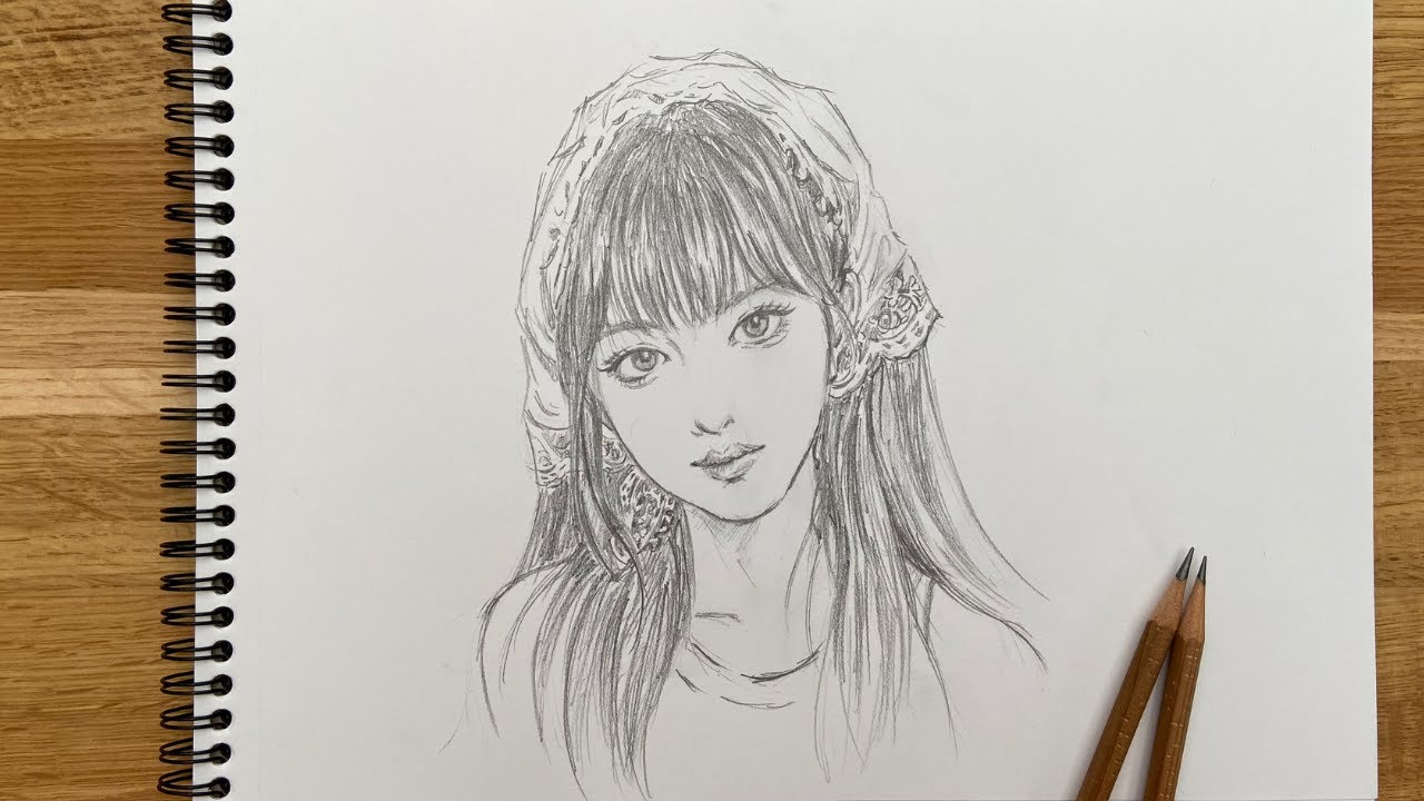[Beautiful Girl Drawing] Draw A Girl Wearing Triangle Headband | Semi ...