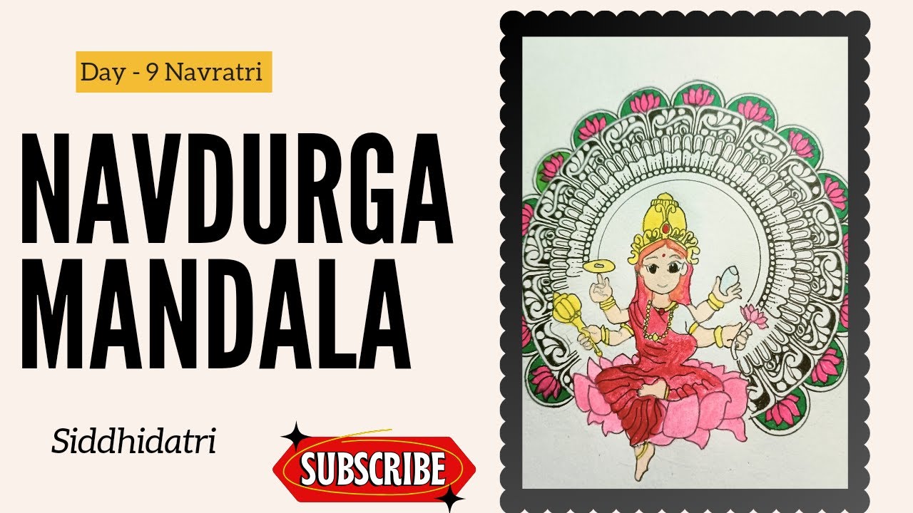 Day 9 Navratri Mandala 🌸 | Siddhidatri Drawing | Easy Navratri Mandala ...