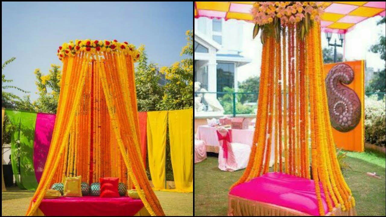 Beautiful and unique mayo mehndi arrangements and decorations - YouTube