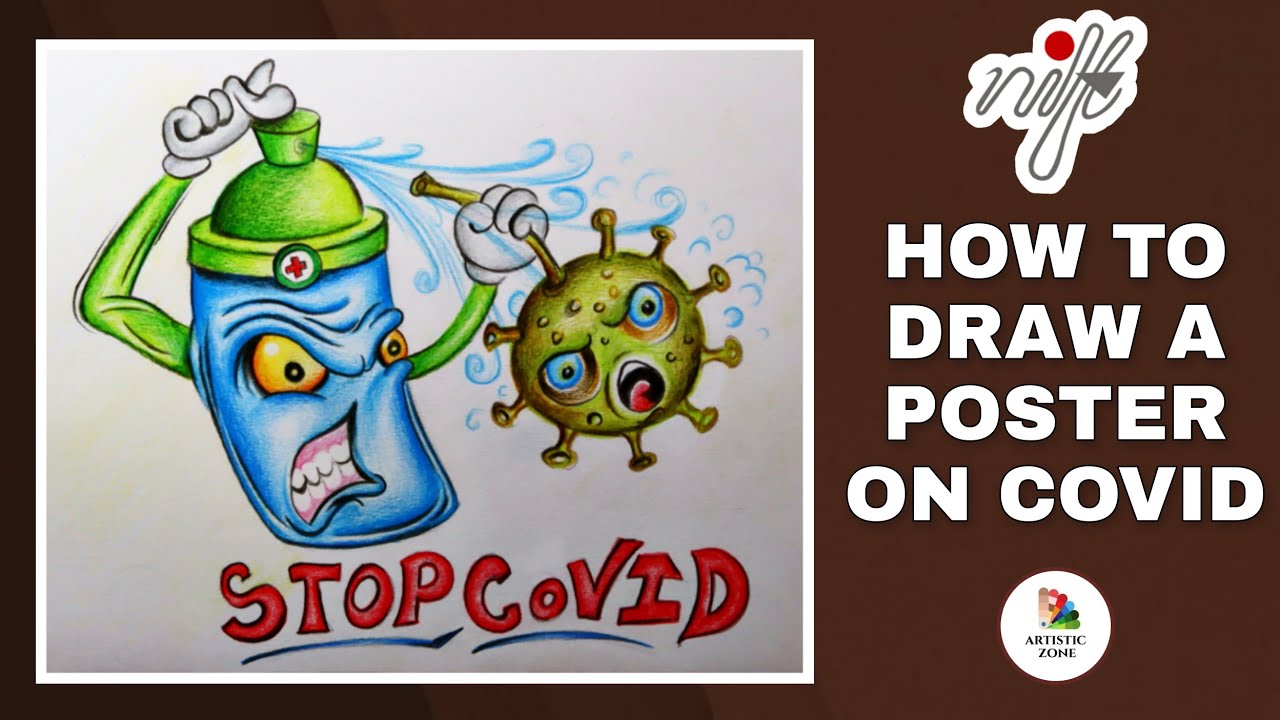 HOW TO DRAW A CORONA POSTER/MASCOT| NIFT NID ENTRANCE DRAWINGS| STEP BY ...