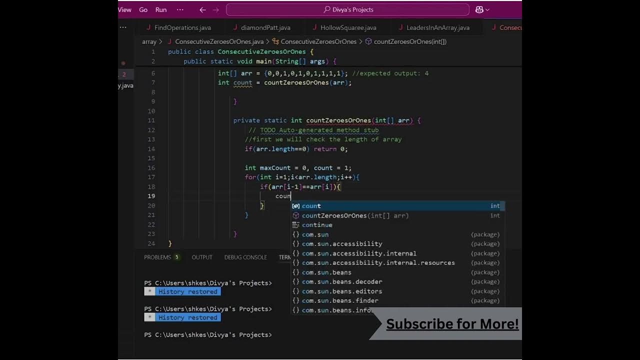 Consecutive Zeroes or Ones in binary strings using Java | count zeroes or ones - YouTube