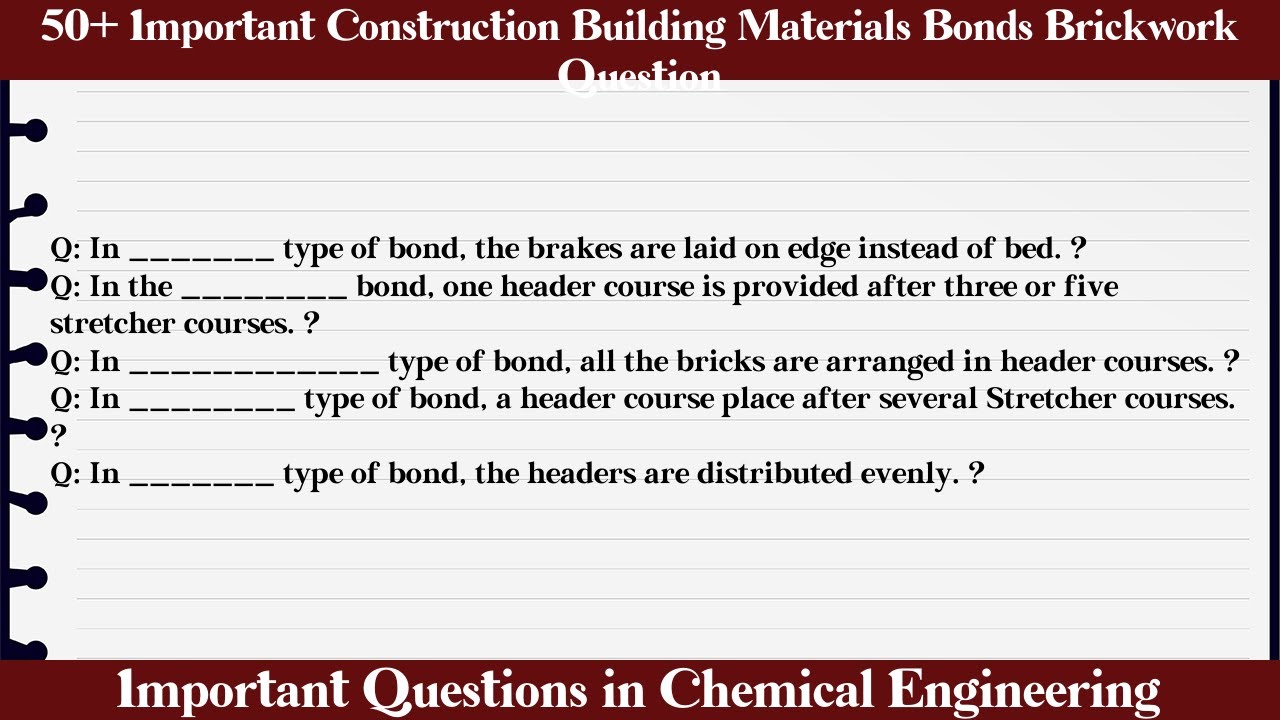 MCQ Questions Construction Building Materials Bonds Brickwork with ...