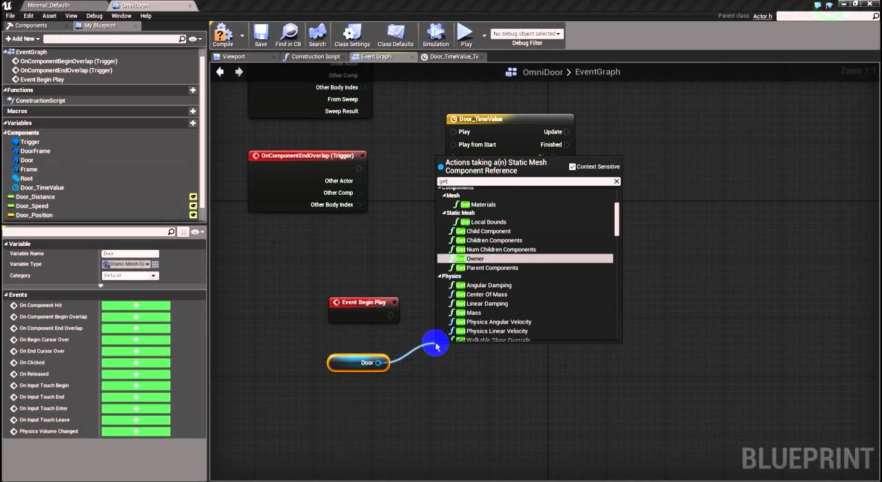 UE4 Blueprint Omni Door Setup Prt.2 (Blueprint Event Graph Set Up ...