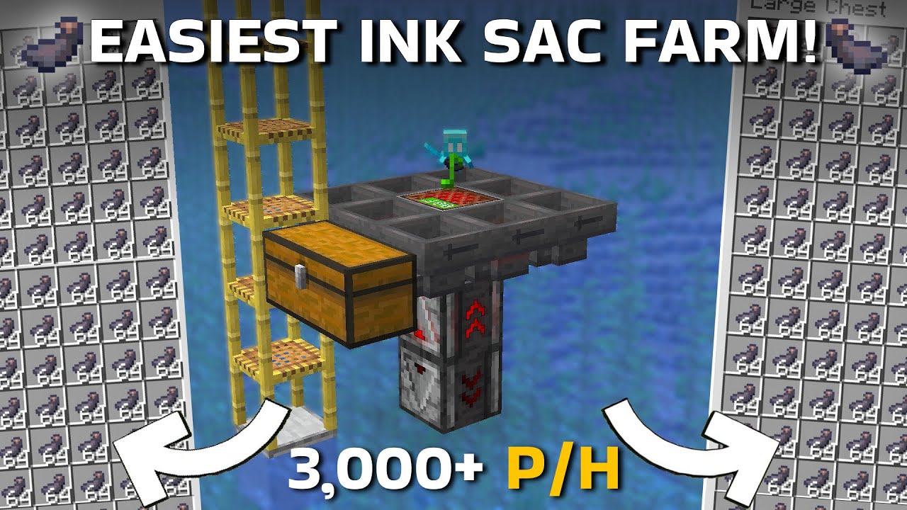 Minecraft Easy Squid/Ink Sac Farm 3,000+ Per/Hour - YouTube