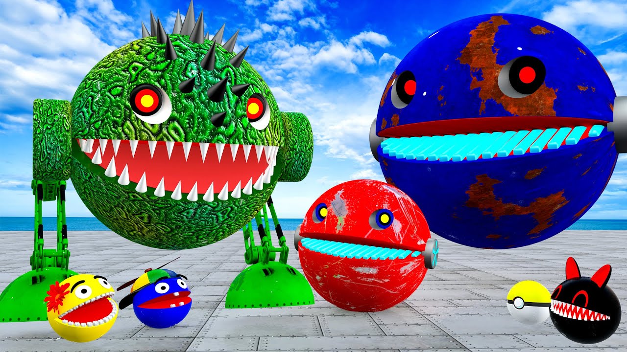 MS PACMAN & NEW MONSTER PACMAN & NEW LEGS ROBOT PACMAN VS HER FRIENDS ...