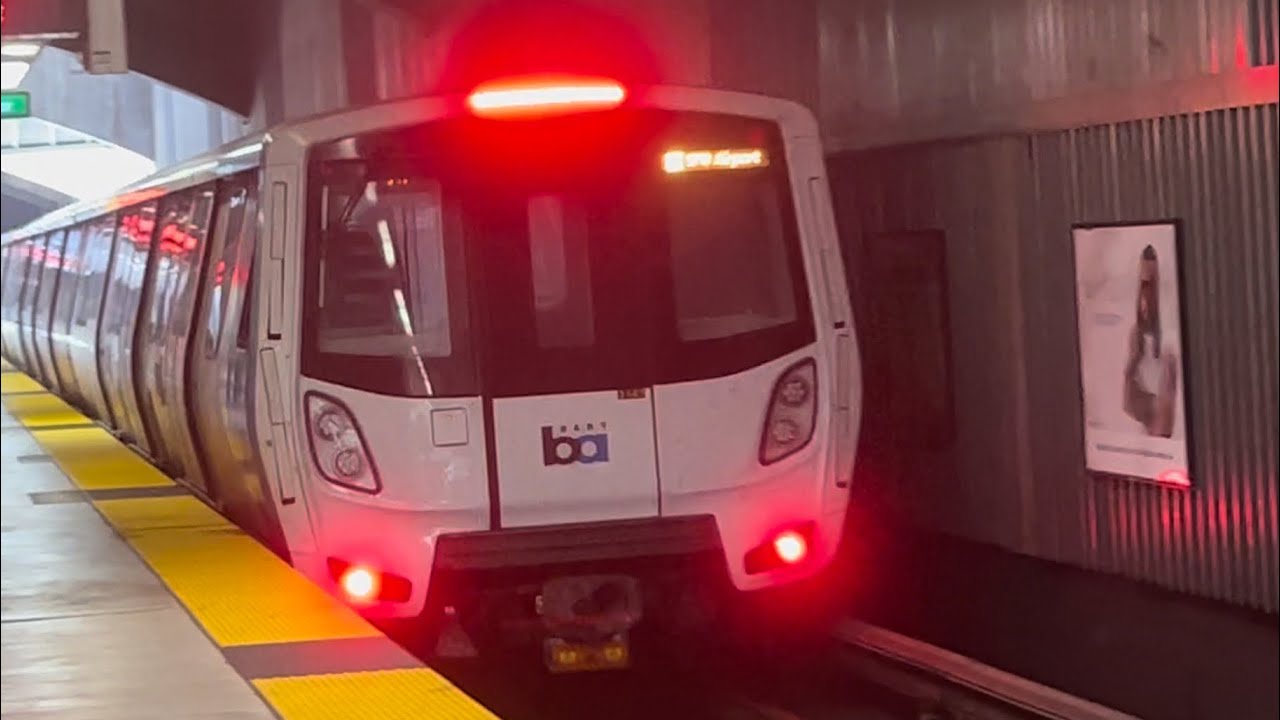 Bart 8-Car Yellow Line SFO Airport Train From Colma to San Bruno ...